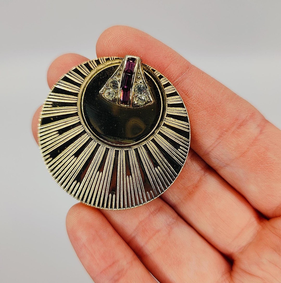 BOUCHER Art Deco Modernist Amethyst Purple Rhinestone Brooch Pin ...