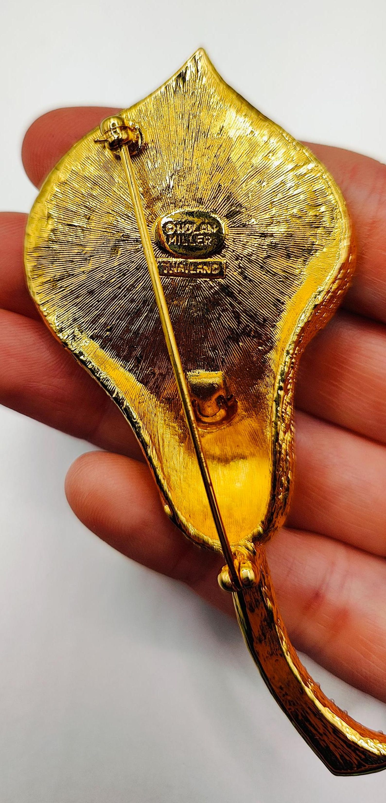 NOLAN MILLER Calla Lily Gold Tone Clear Rhinestone Brooch Pin Glamour ...