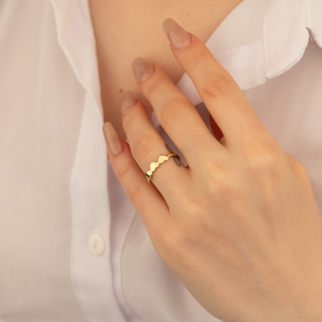 Dainty Triple Hearts Ring | Minimalist Three Sisters Ring | Family ...