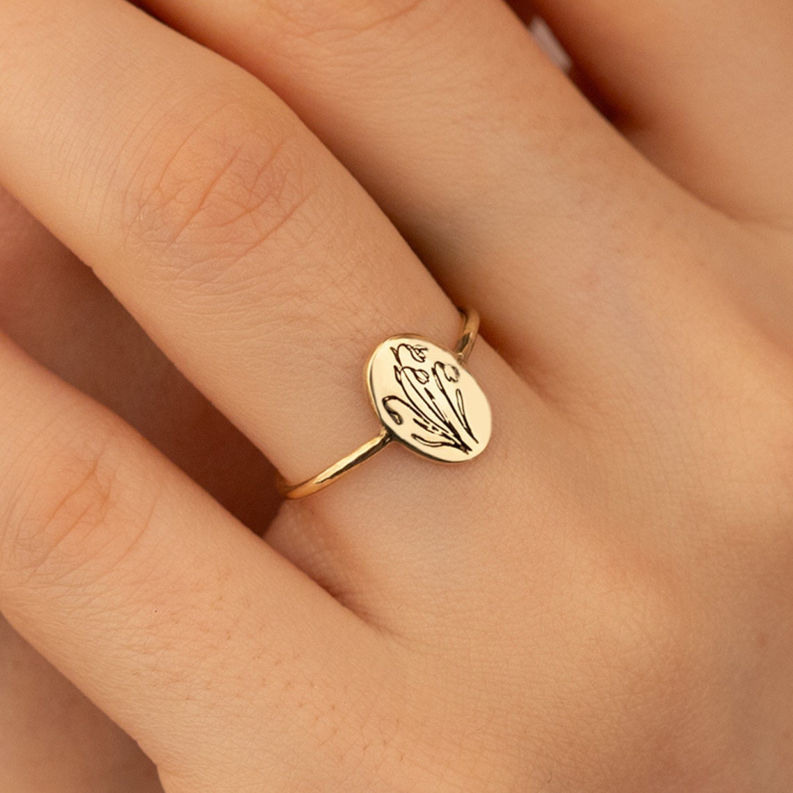 Birth Flower Ring Floral Ring Bridesmaid Gift Minimalist Ring Dainty ...