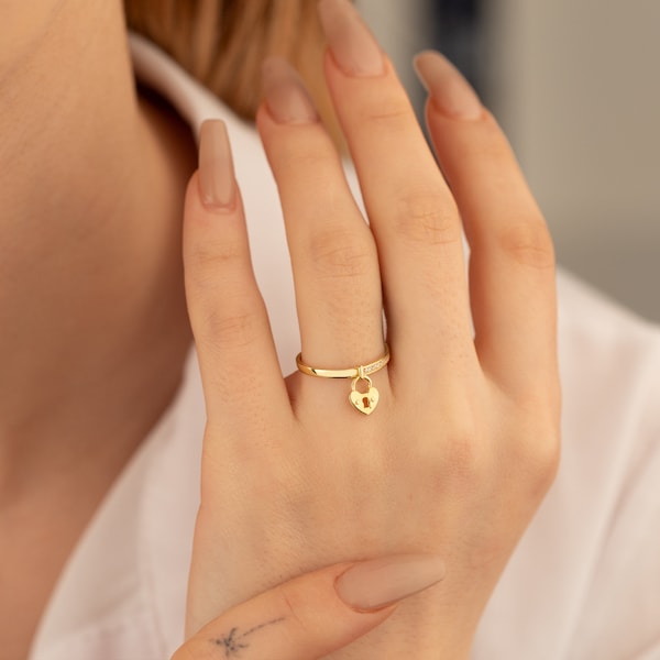 Personalised Heart Dangle Ring - Etsy