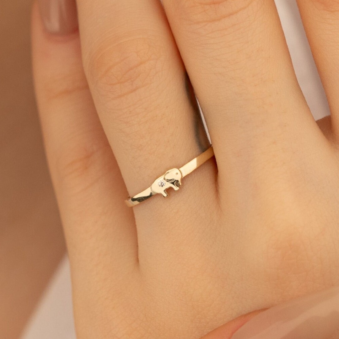 Tiny Baby Elephant Ring | Minimalist Elephant Ring With Diamond ...