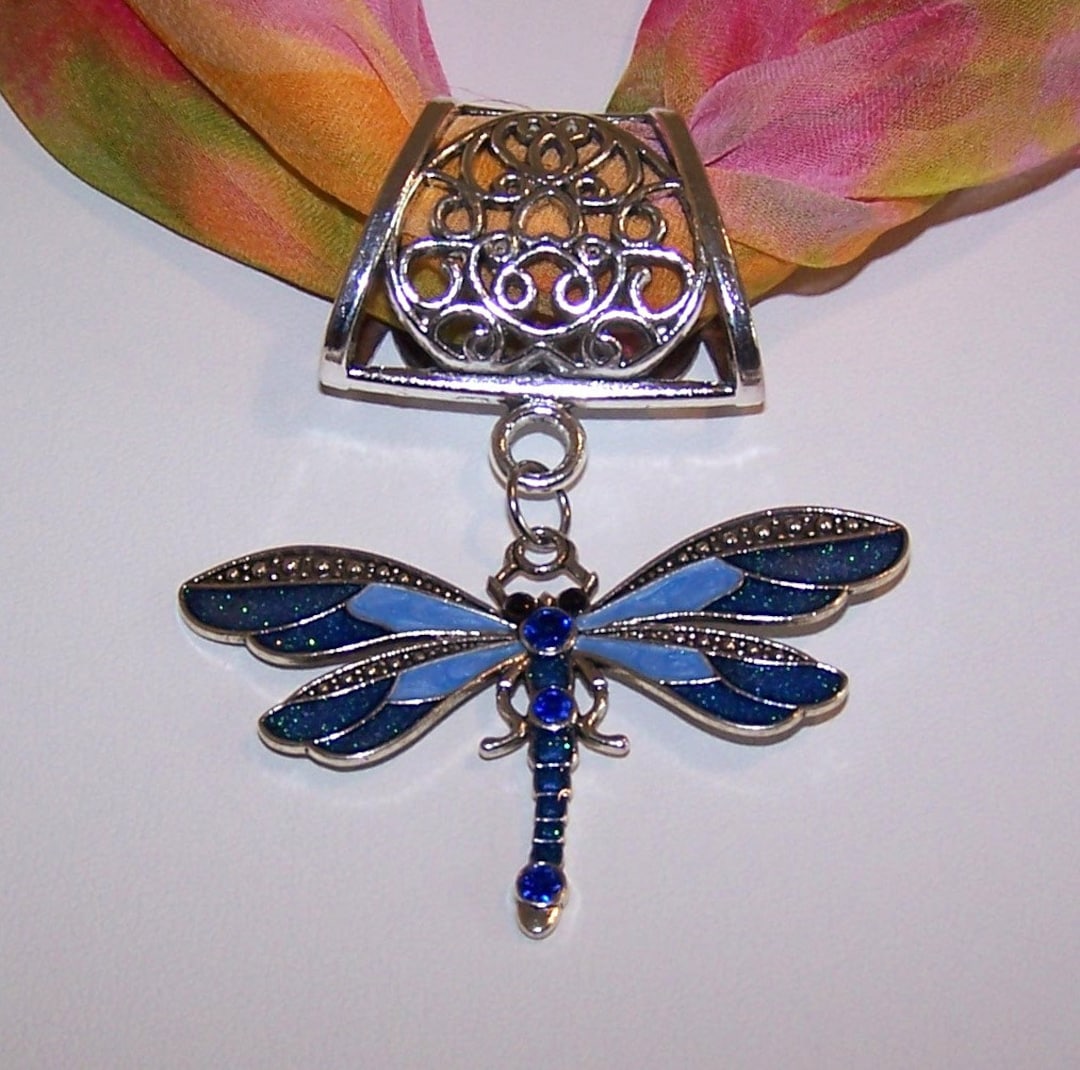 Even More Dragonflies With Rhinestones on Silvertone Scarf Slide, Scarf ...