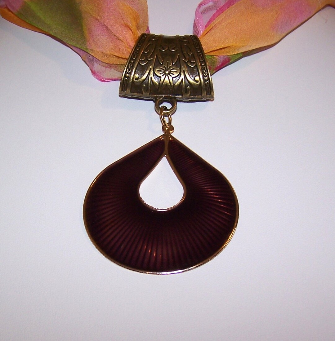 Large Purple Pendant on Antique Brass Setting and Scarf Slide, Scarf ...