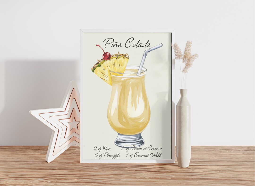 Pina Colada Poster, Cocktail Poster, Wall Art, Kitchen Wall Art, Bar ...