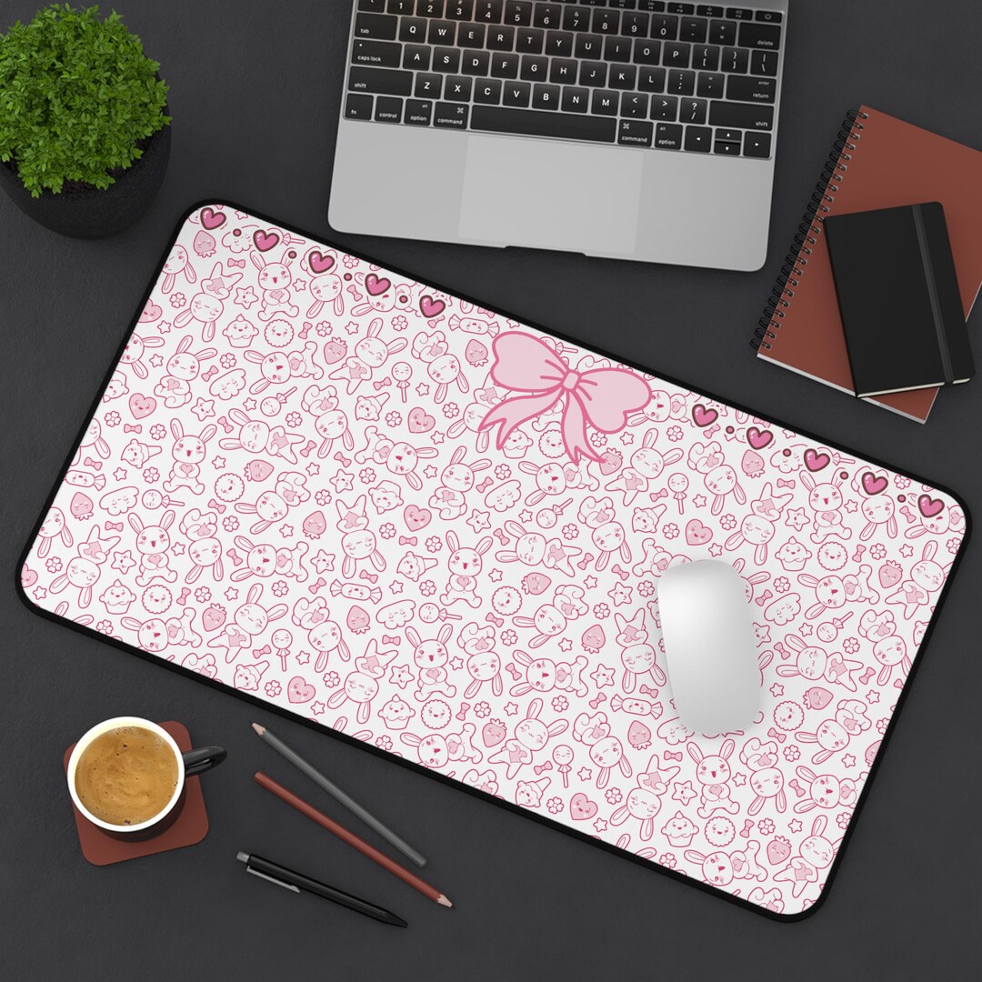 Kawaii Bow Print Desk Mat, Pastel Pink Desk Pad, Cute Office Decor ...