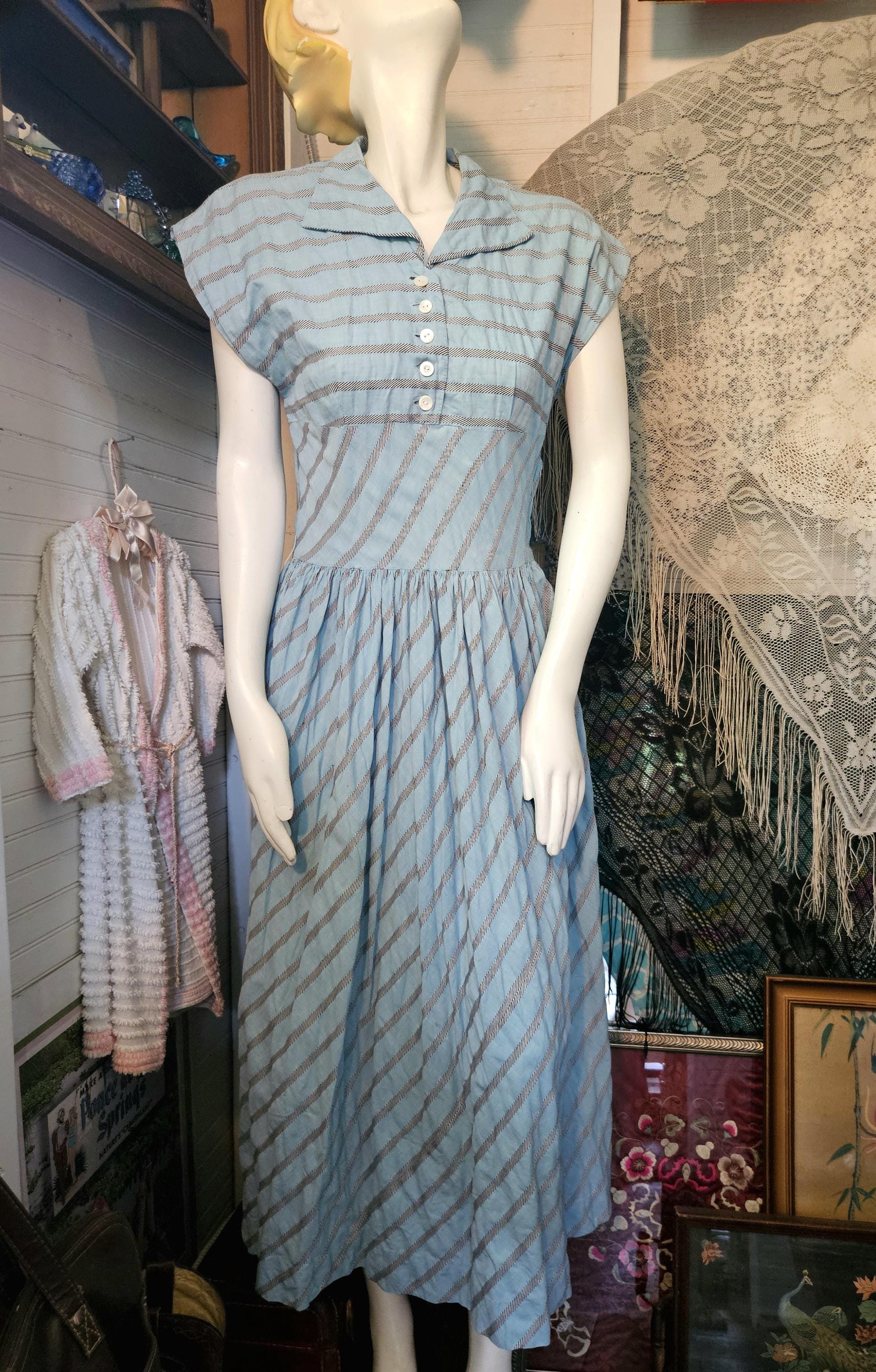 Vintage 1940s Kabro of Houston Blue Dress - Etsy
