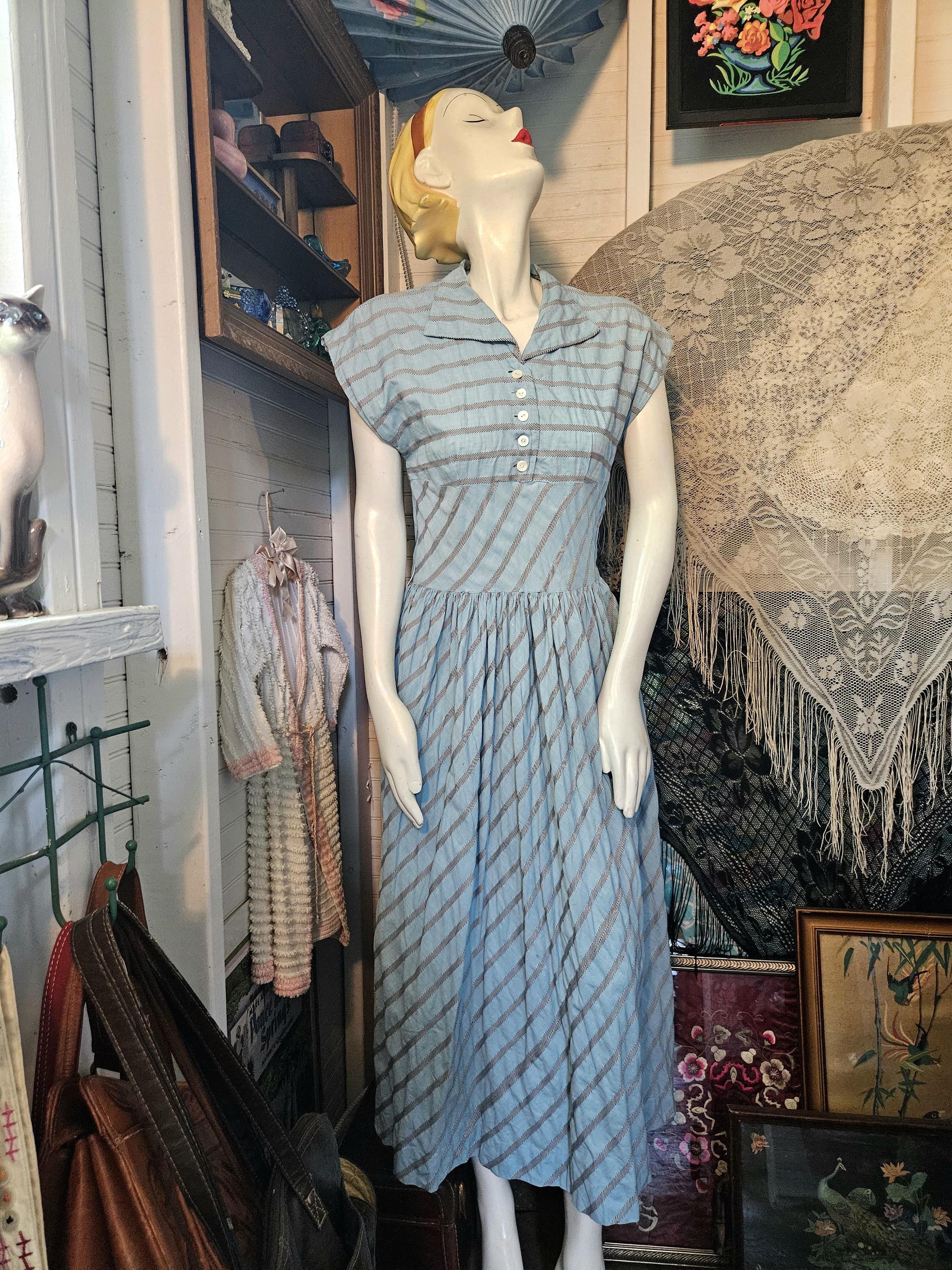 Vintage 1940s Kabro of Houston Blue Dress - Etsy