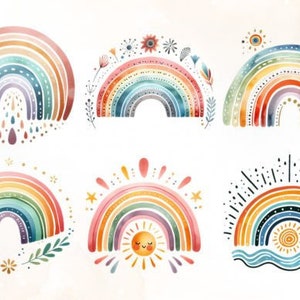 Watercolor Boho Rainbow Clipart Bundle - Baby Shower Clip Art ...
