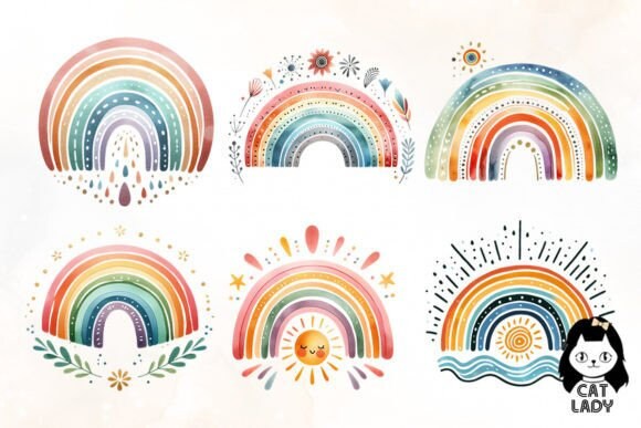 Watercolor Boho Rainbow Clipart Bundle - Baby Shower Clip Art ...