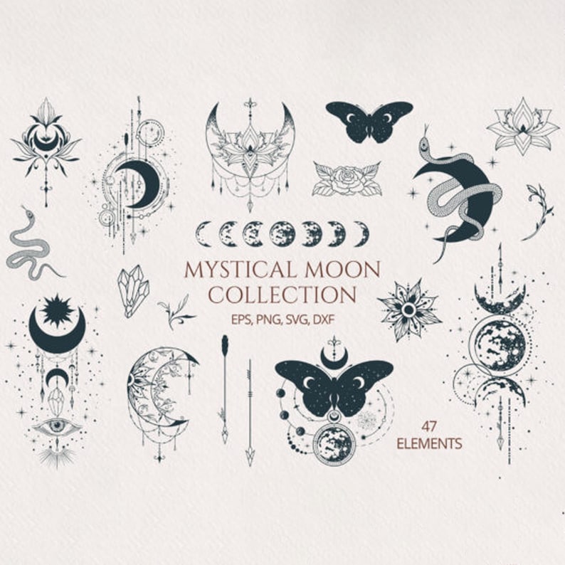 47 Hand Drawn Mystical Moon SVG Bundle - Celestial Moon Bundle, Moon ...