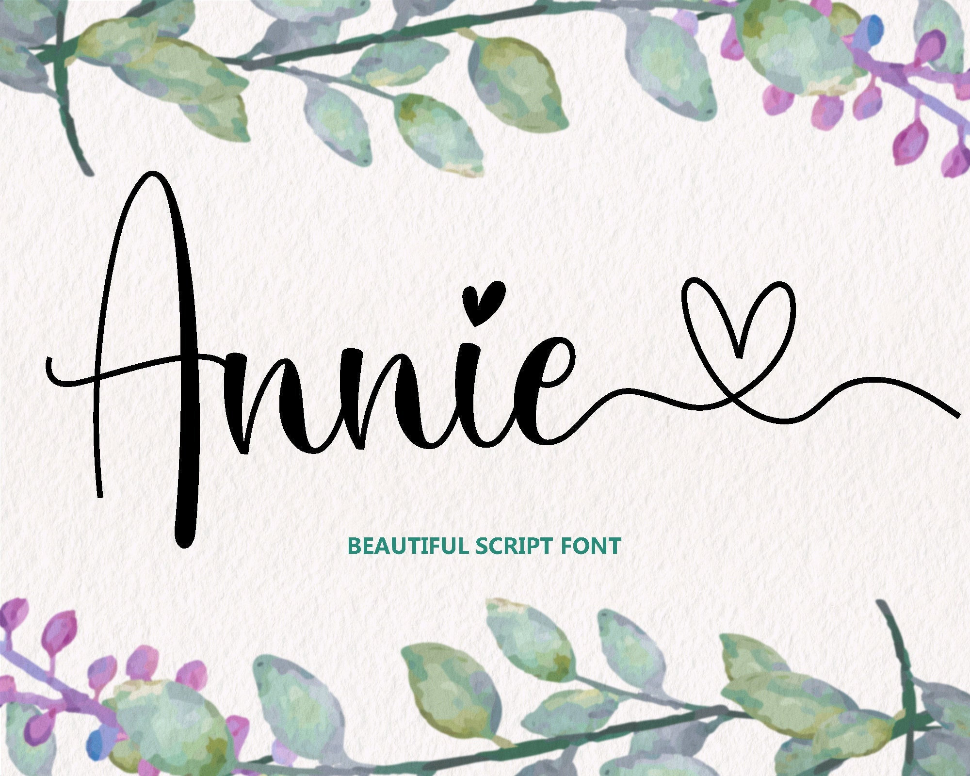 Annie Script Font, Calligraphy Font, Heart Font, Font With Tails ...