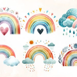 Watercolor Boho Rainbow Clipart Bundle - Baby Shower Clip Art ...