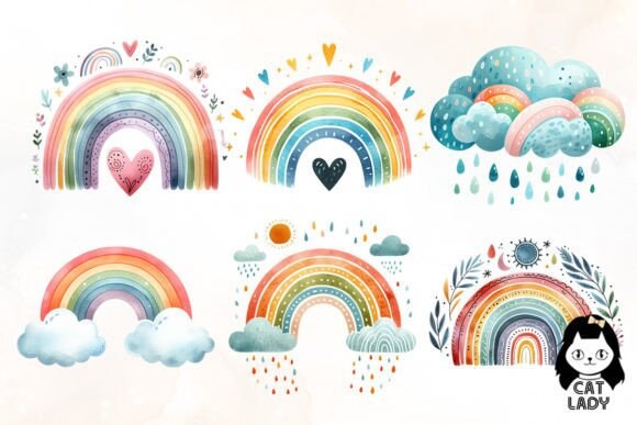 Watercolor Boho Rainbow Clipart Bundle - Baby Shower Clip Art ...