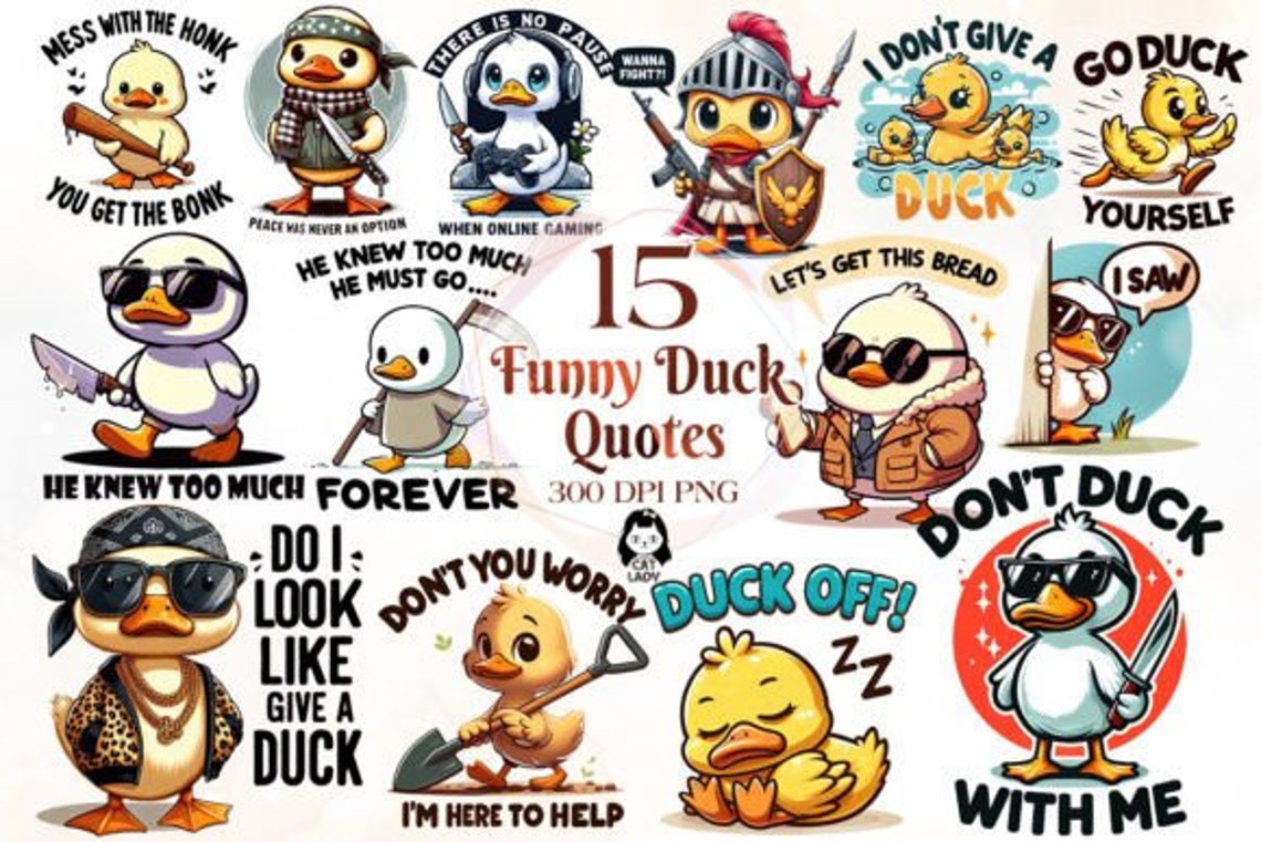 Funny Duck Quotes Clipart Bundle - Sublimation Designs, Duck Clipart ...