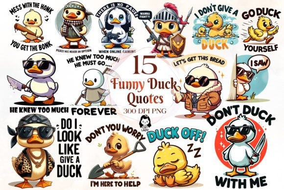 Funny Duck Quotes Clipart Bundle - Sublimation Designs, Duck Clipart ...