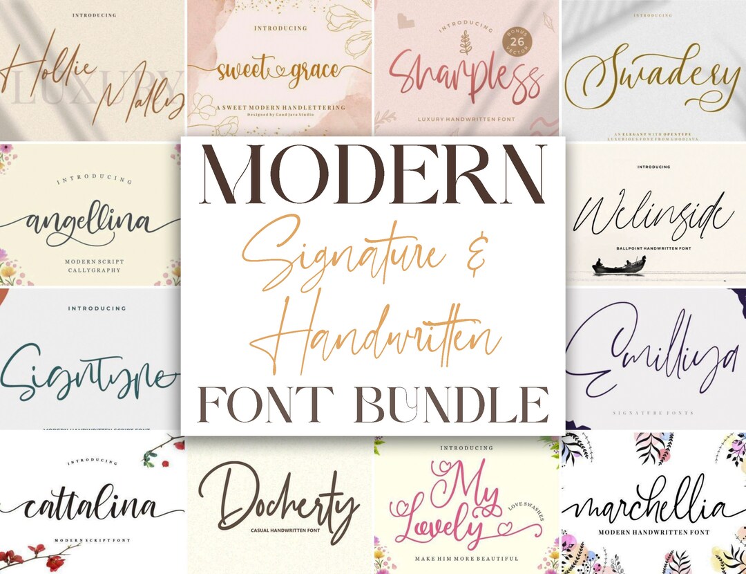 Signature & Handrwitten Font Bundle, Swirls Font Download, Calligraphy ...