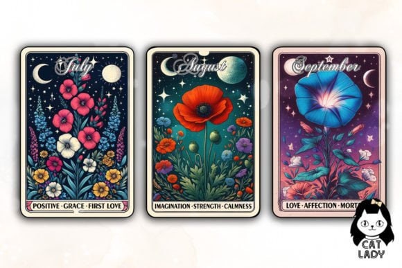 12 Birth Flower Tarot Cards Bundle Tarot Card PNG, Sublimation, Instant ...
