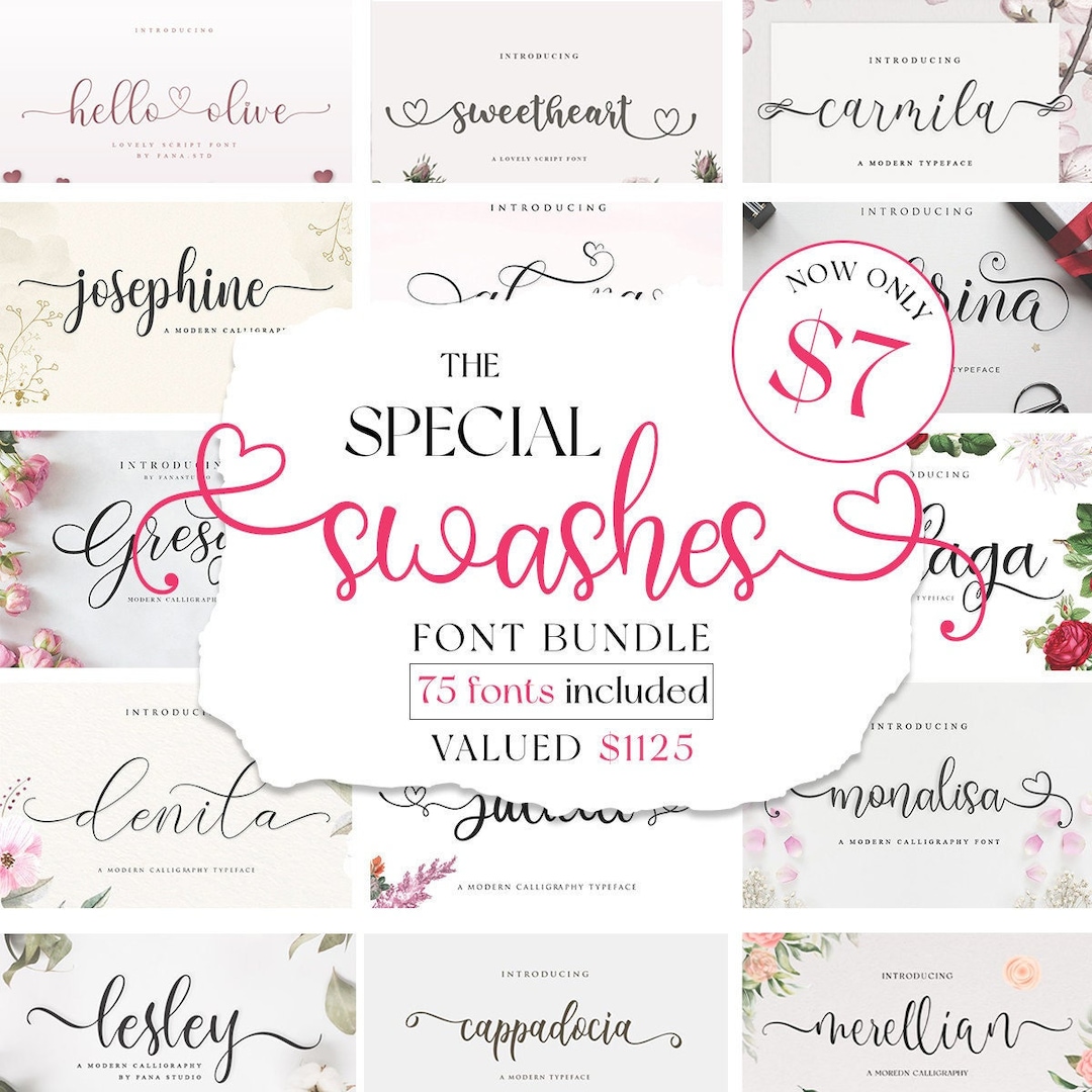 Swashes Font Bundle, Swirls Font Download, Calligraphy Font, Script Font, Cricut Font ...