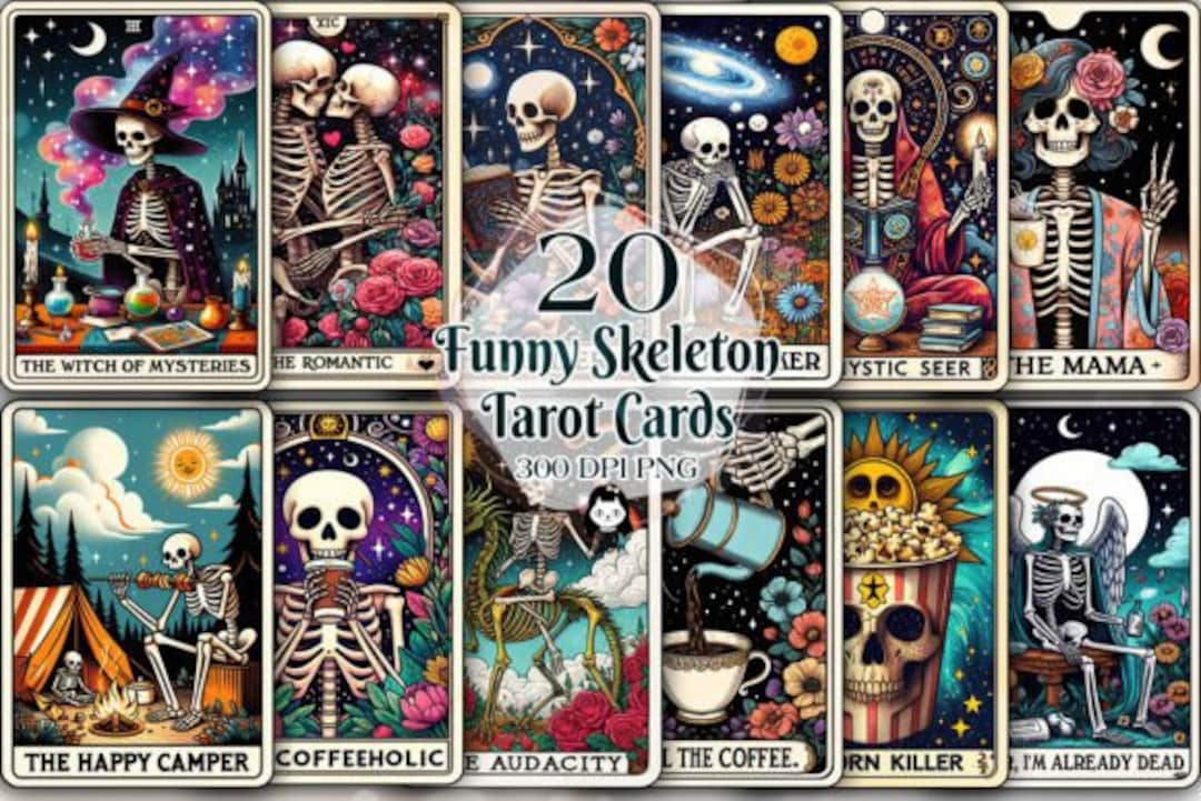 Funny Skeleton Tarot Cards Bundle - Skeleton Tarot PNG, Sublimation ...