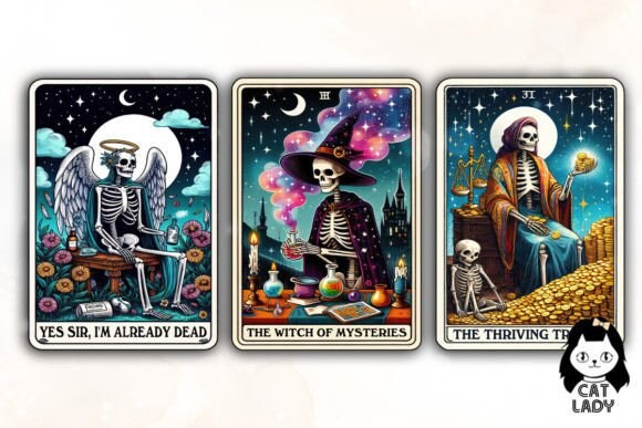 Funny Skeleton Tarot Cards Bundle - Skeleton Tarot PNG, Sublimation ...