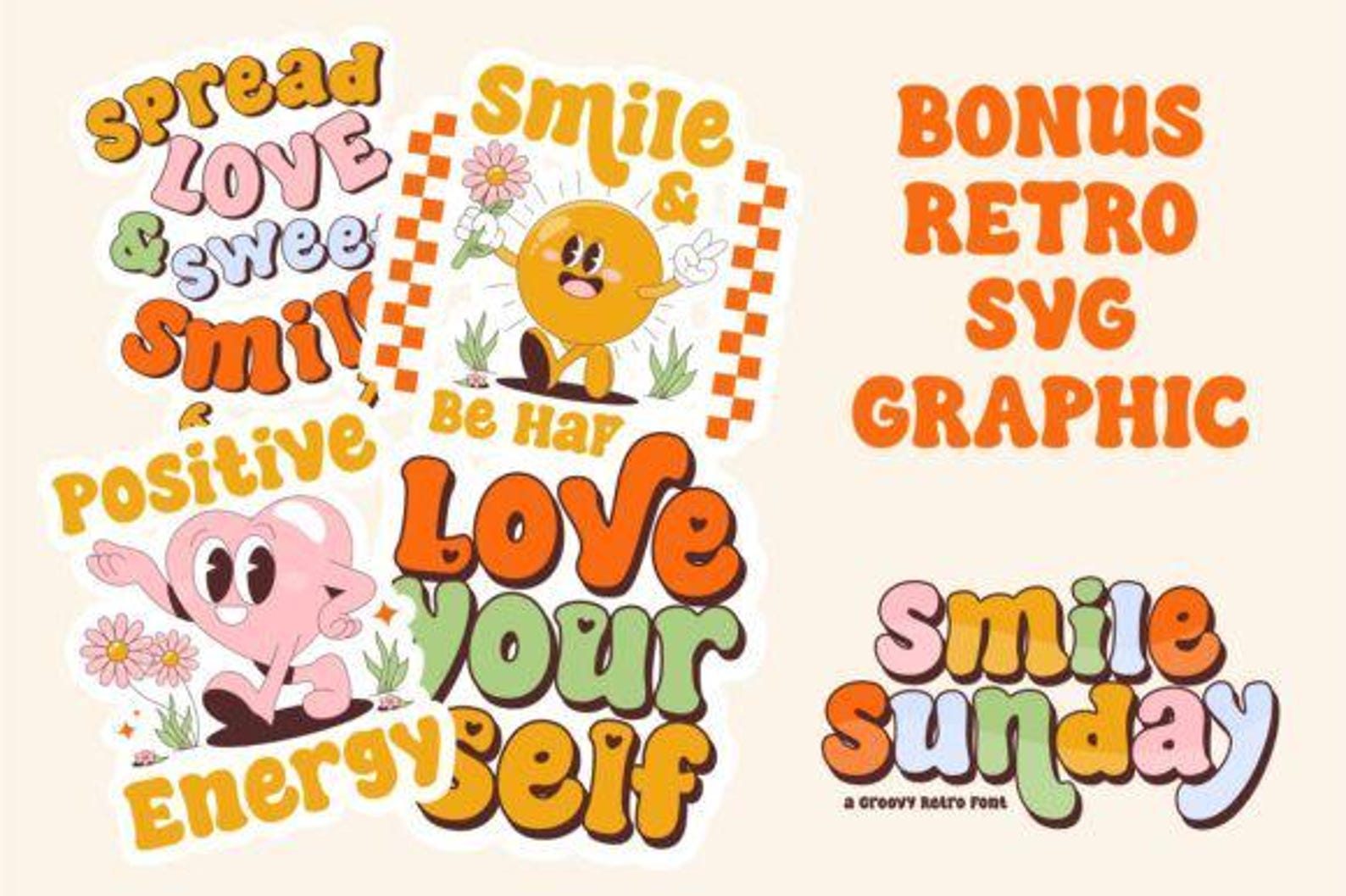 Groovy Font, Retro Font, Vintage Font, Groovy Alphabet, Bubble Letters ...