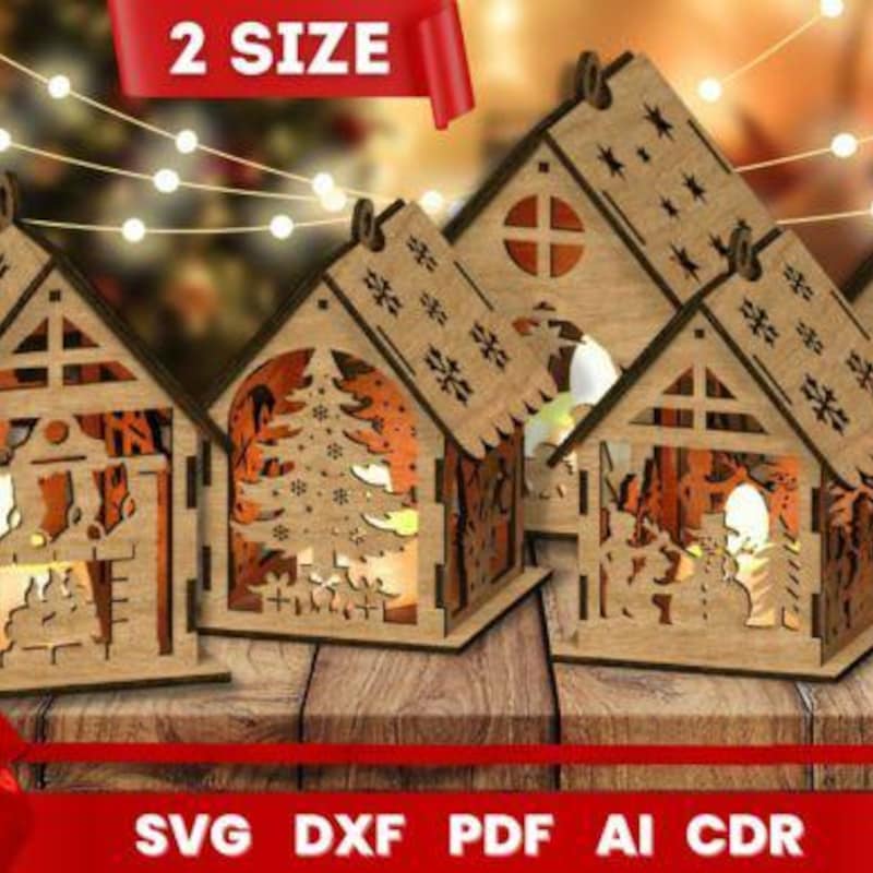 Wood Houses With Light - Etsy