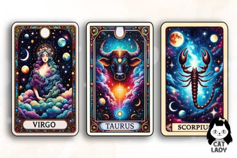 12 Zodiac Tarot Cards Bundle - Zodiac Tarot PNG, Sublimation, Instant ...