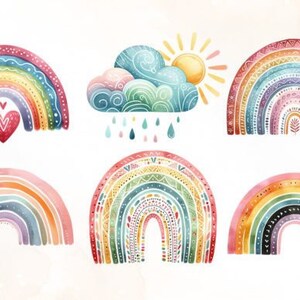 Watercolor Boho Rainbow Clipart Bundle - Baby Shower Clip Art ...