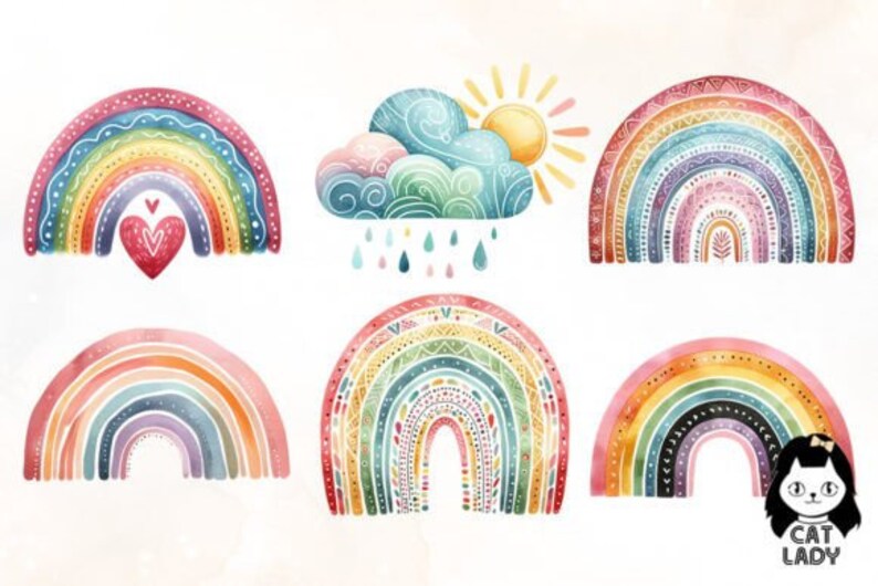 Watercolor Boho Rainbow Clipart Bundle - Baby Shower Clip Art ...