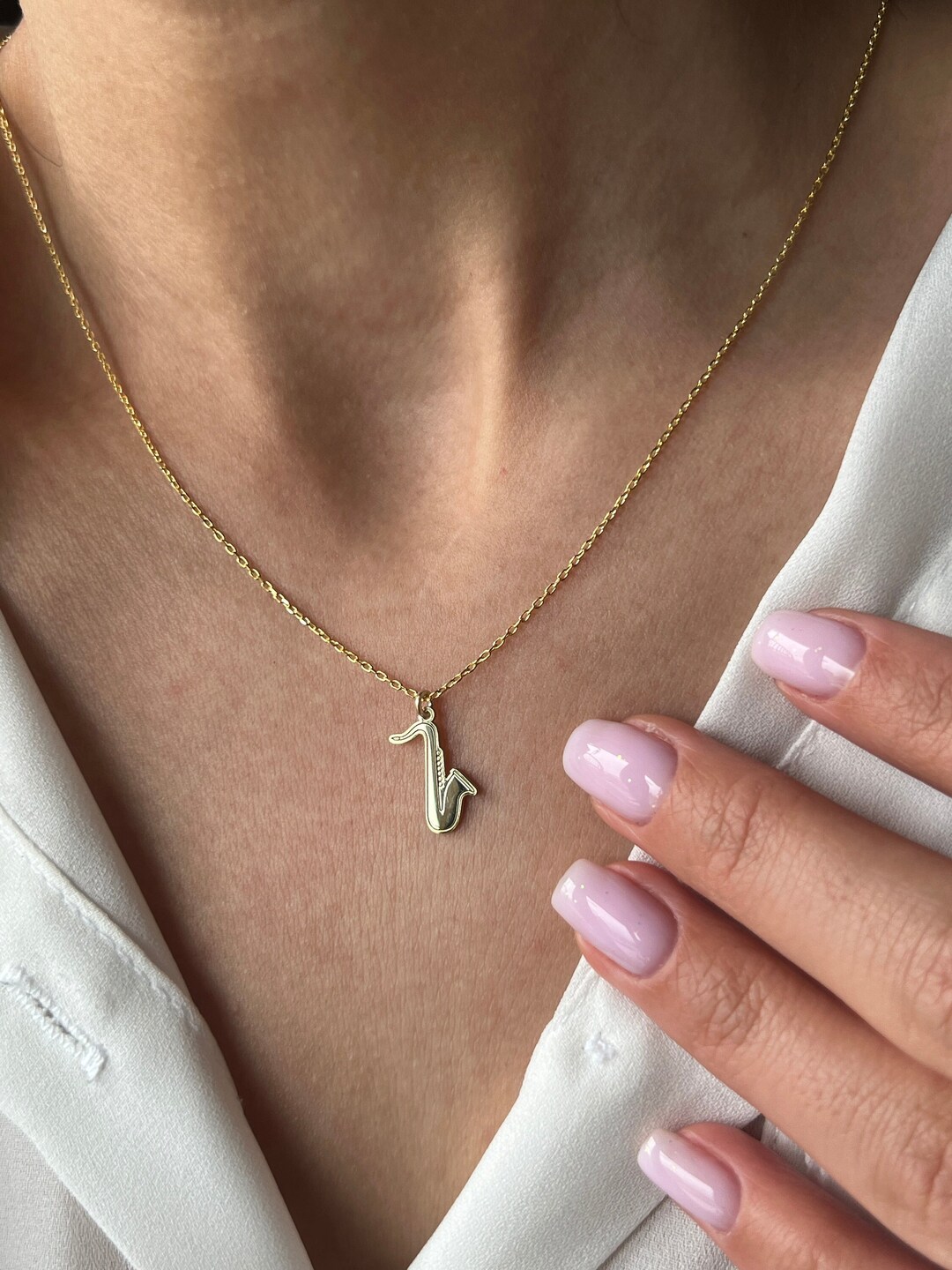 Saxophone Necklace · 14K Gold Plated · 925K Sterling Silver ...