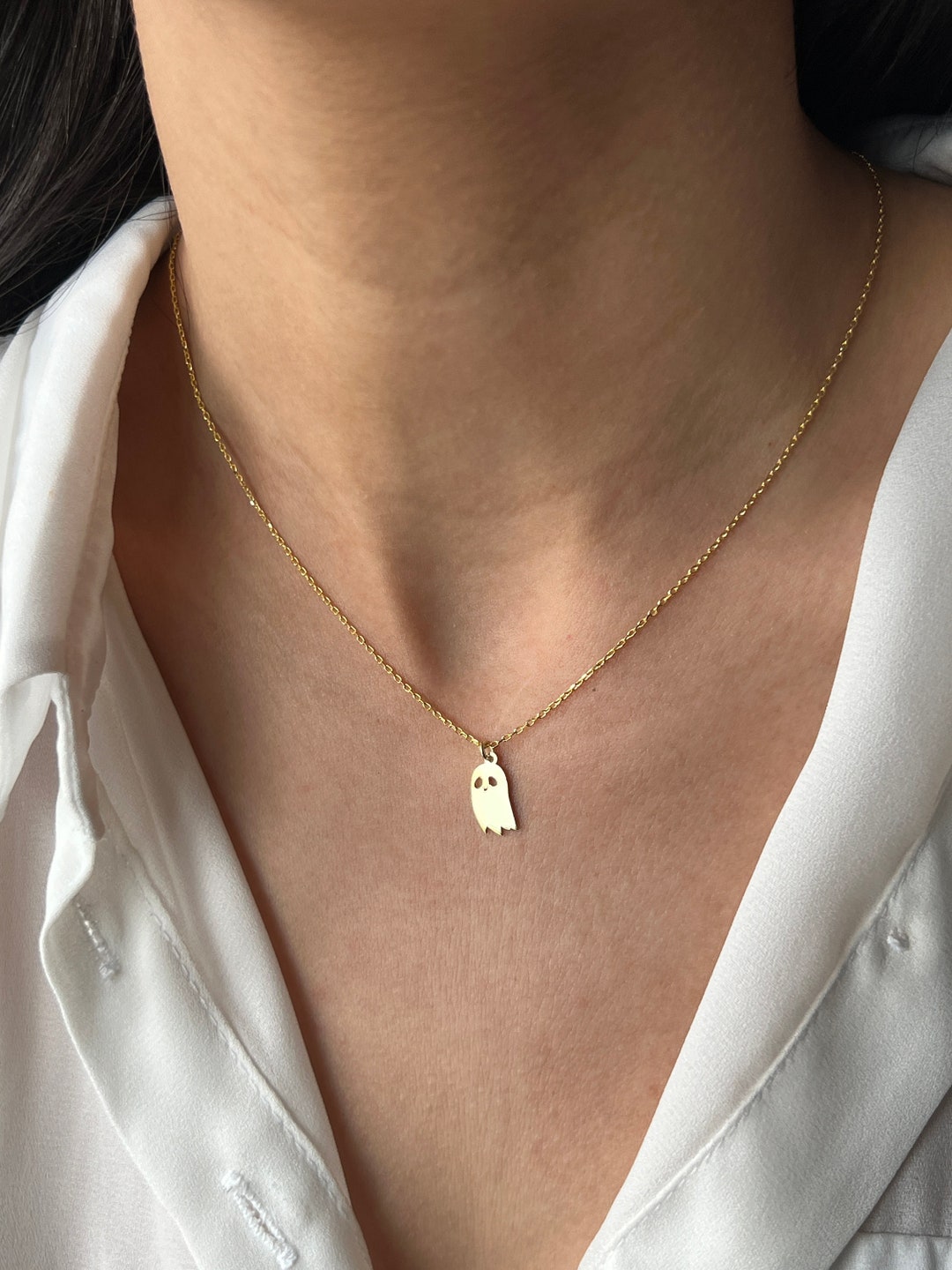 Ghost Necklace · 14K Gold Plated · 925K Sterling Silver ·scary Necklace ...