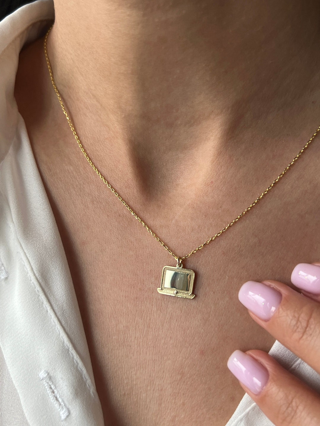 Computer Necklace · 14K Gold Plated · 925K Sterling Silver · Laptop ...