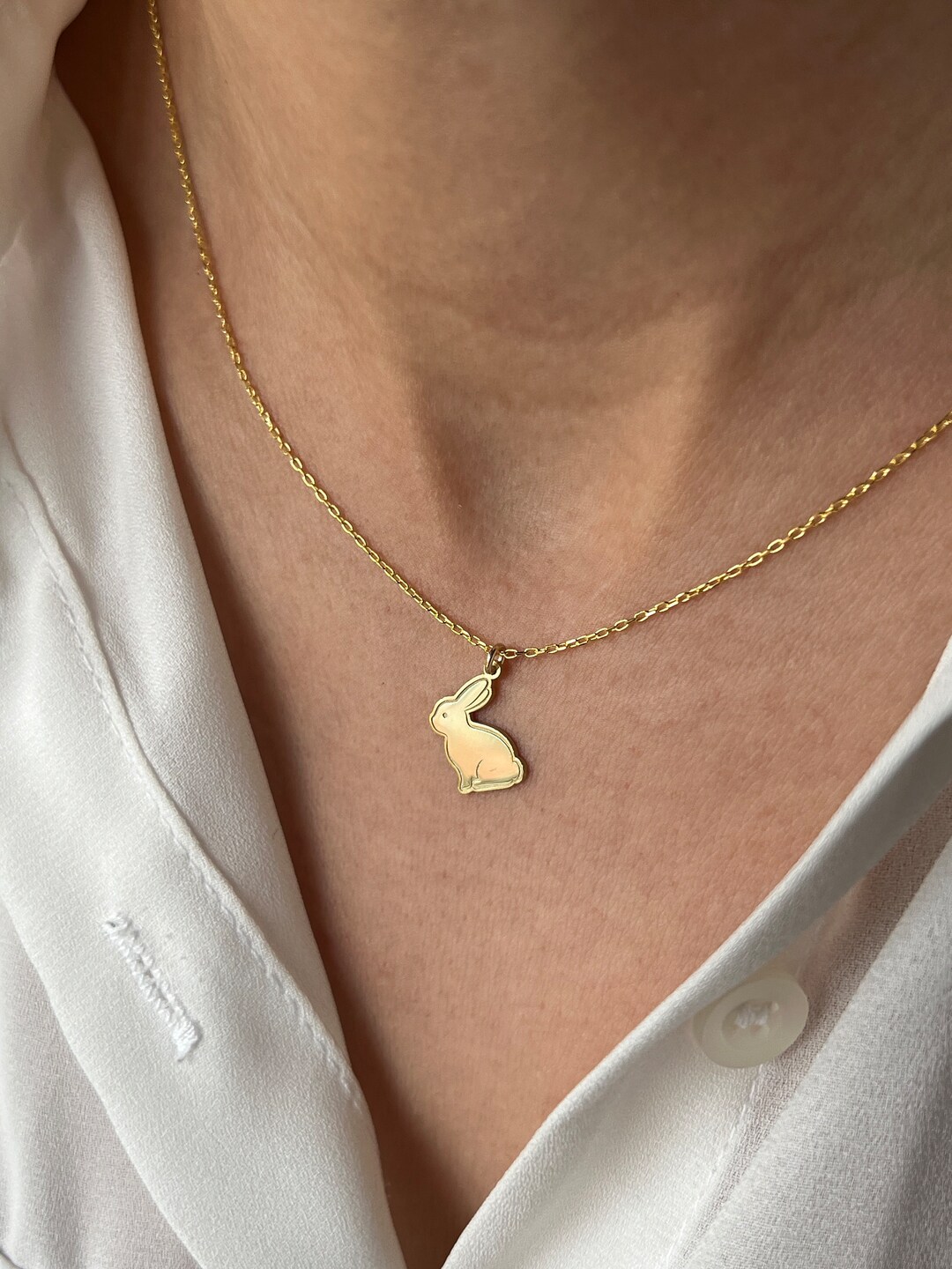 14K Gold Plated Rabbit Necklace Sterling Silver Bunny Jewelry - Etsy