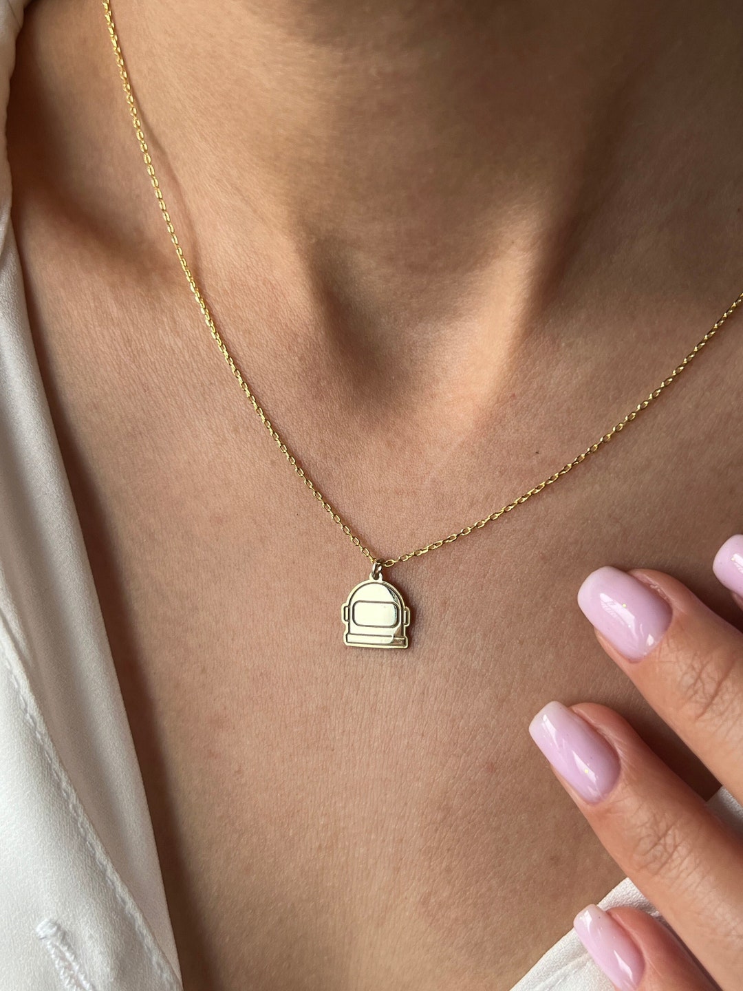 14K Gold Plated Astronaut Helmet Necklace Sterling Silver Spaceman ...