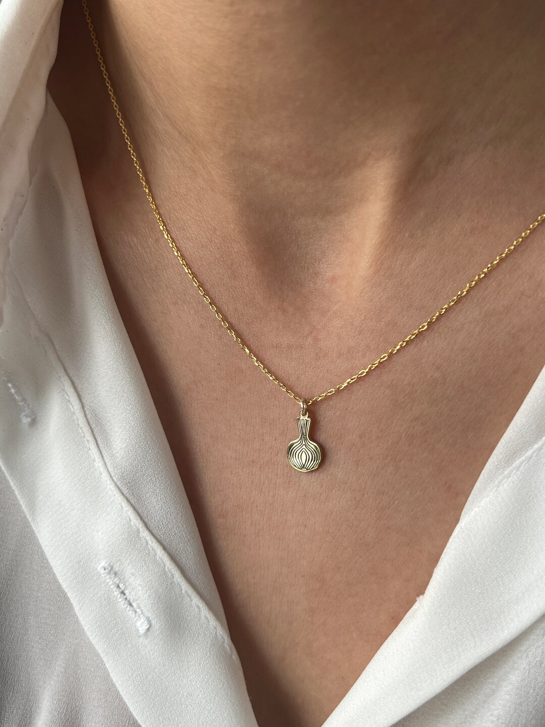 14K Gold Plated Garlic Necklace 925K Sterling Silver Ail Pendant - Etsy