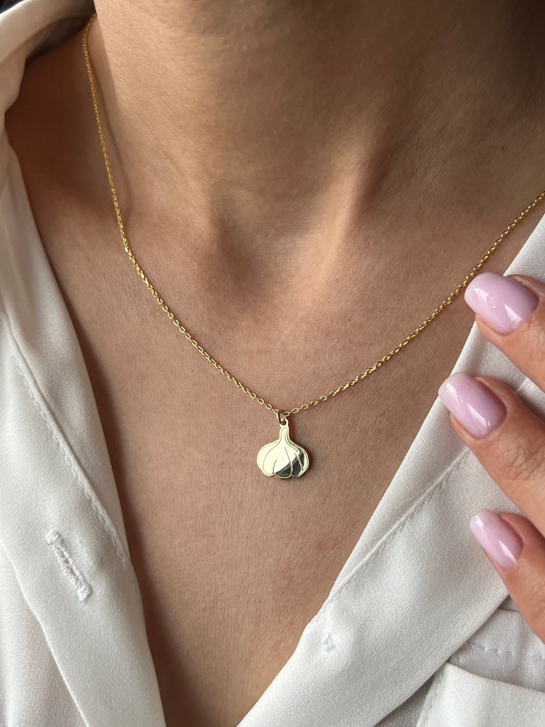 Gold Plated Garlic Necklace 925 Sterling Silver Ail Clove Pendant - Etsy