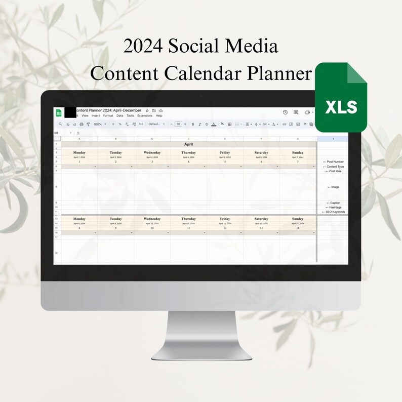 Content Calendar Template for IG, TT, X, FB, Social Media, Content ...