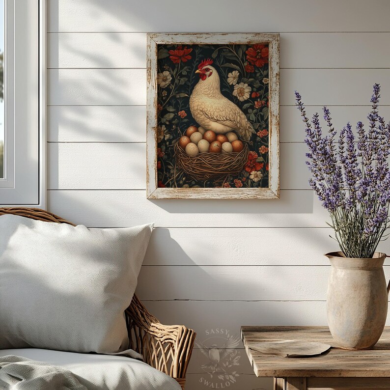 William Morris Chicken Print, Farmhouse Kitchen Art Print, Chicken Wall ...