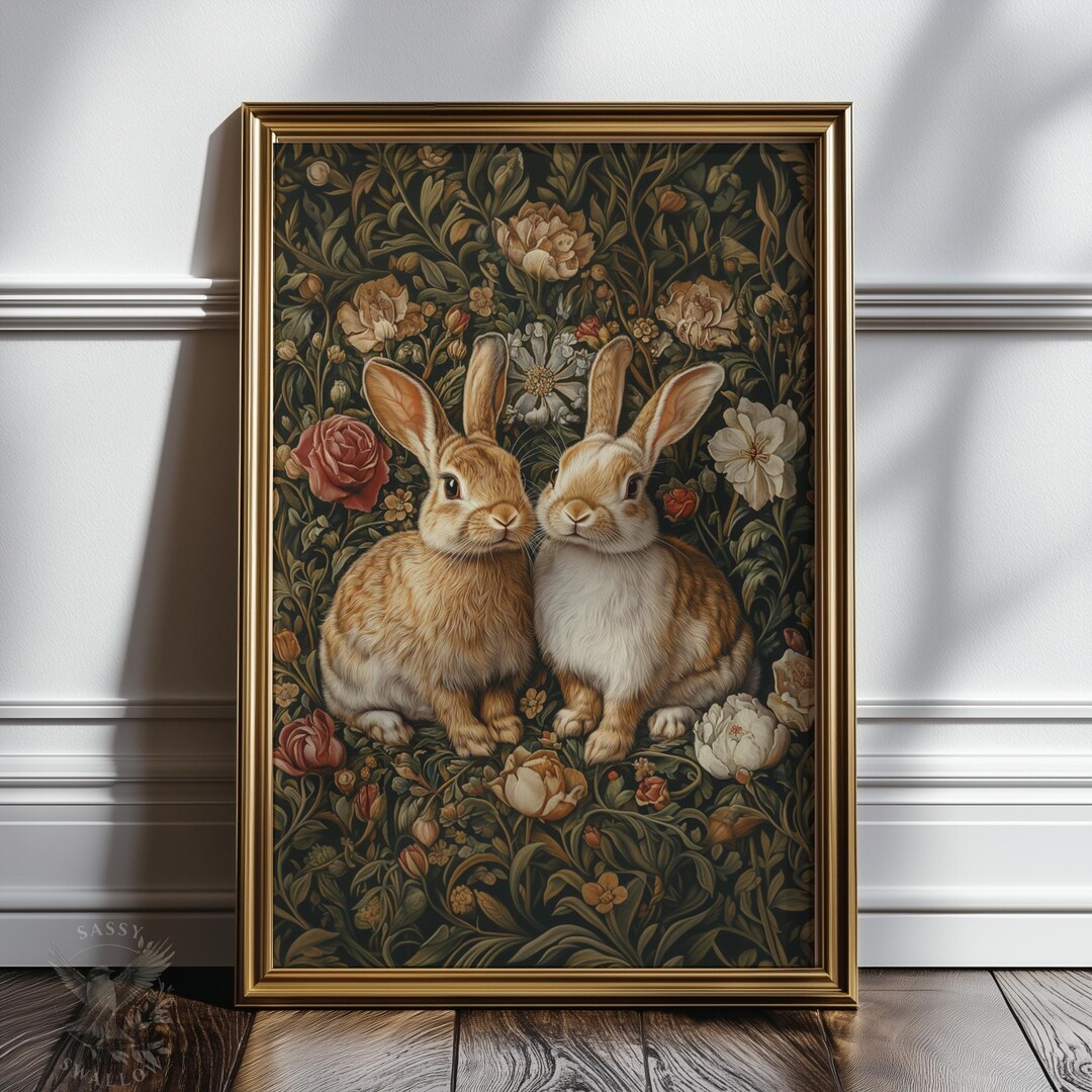 William Morris Rabbit Print, Botanical Art Print, Hare Artwork, Dark ...
