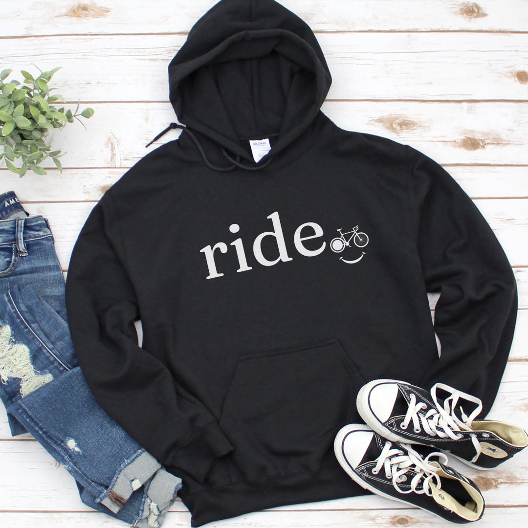 Ride Happy :) Hoodie, Cozy Cycling Sweatshirt, Warm Bicycle Apparel ...