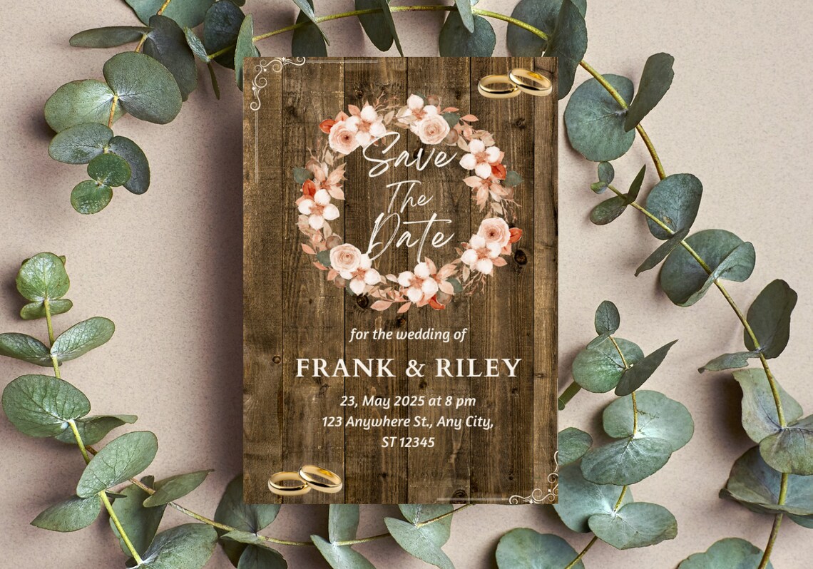 Rustic Flower Wedding Invitation Template, Printable Wedding Invitation ...
