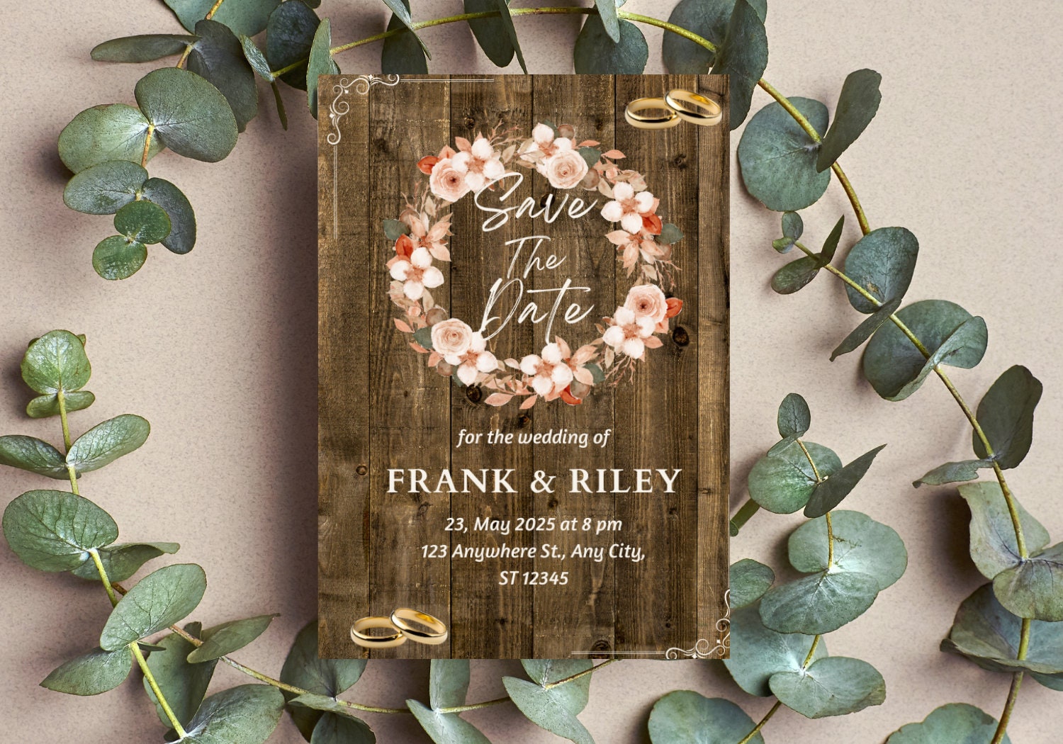 Rustic Flower Wedding Invitation Template, Printable Wedding Invitation ...