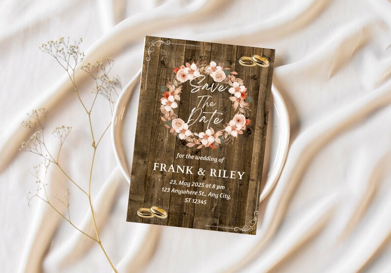 Rustic Flower Wedding Invitation Template, Printable Wedding Invitation ...