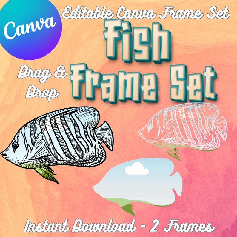 Nautical Fish Canva Frame Set Sublimination-drag and Drop Customizable ...