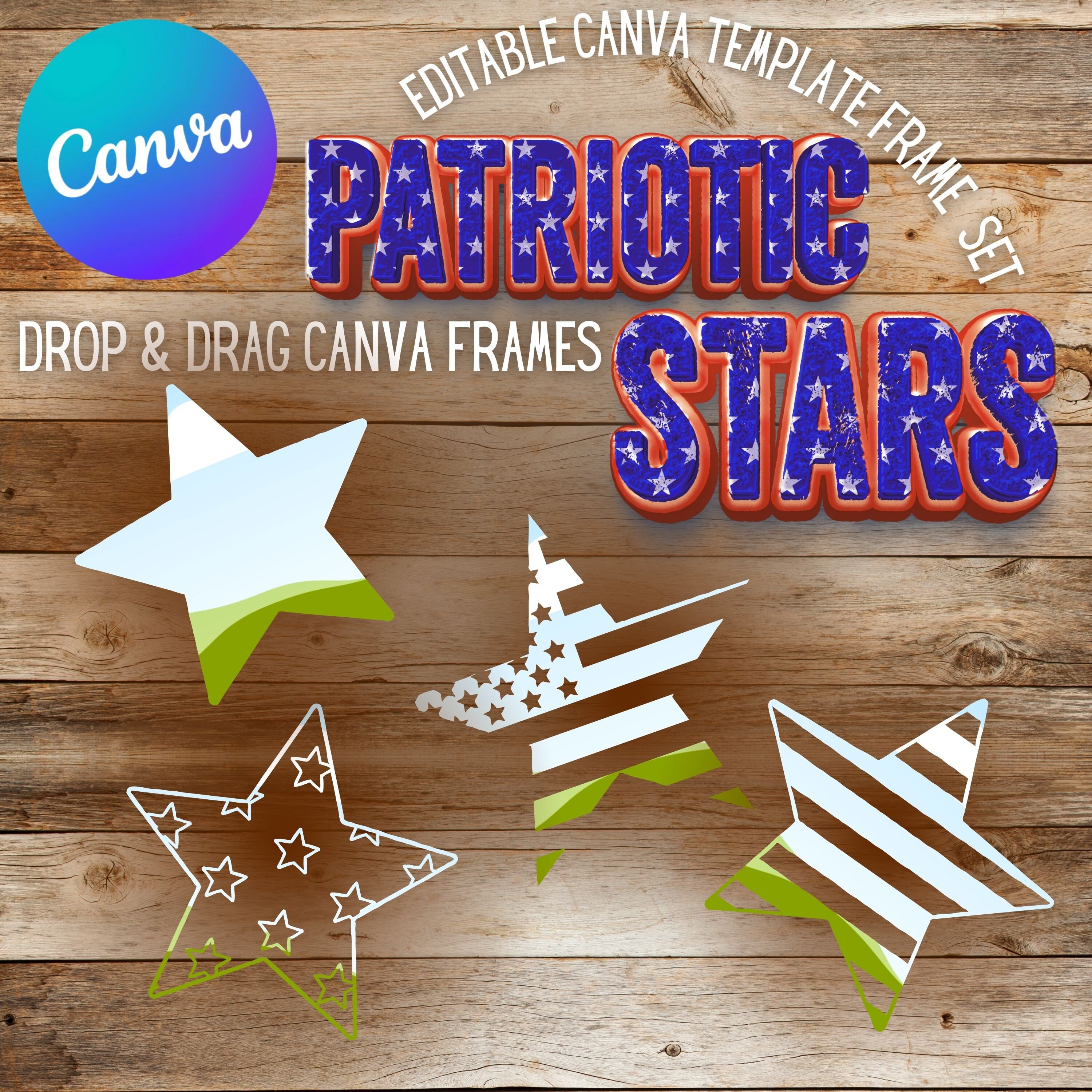 4th of July Patriotic Stars Canva Frame Set download Sublimination-drag ...