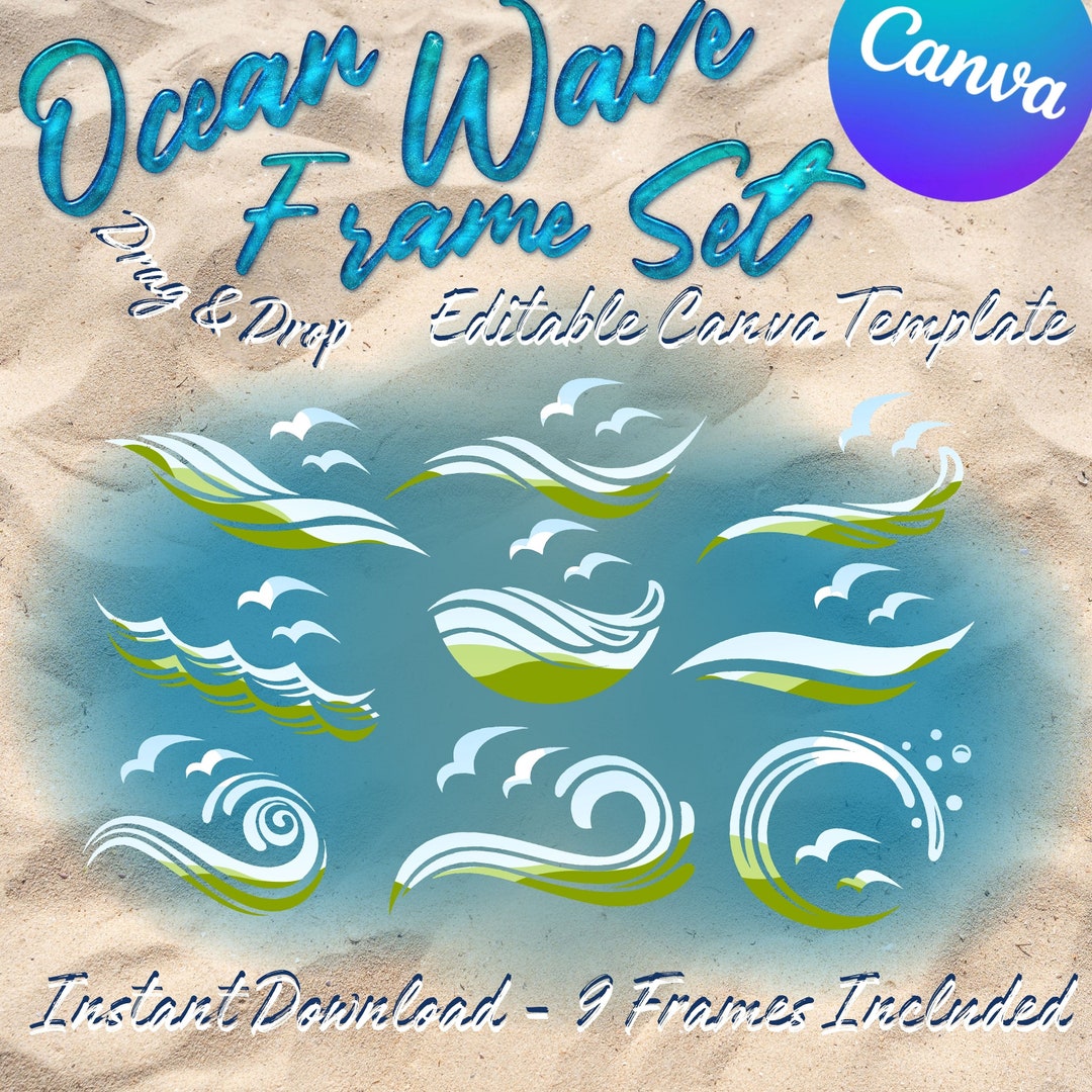 Ocean Wave Beach CANVA FRAMES, Easy Drag and Drop Editable Canva ...