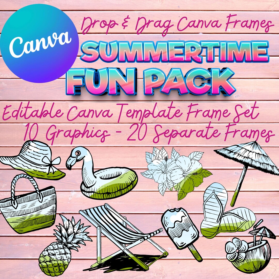 Summertime Fun Tropical Canva Frame Set Pack- Sublimination-drag and ...