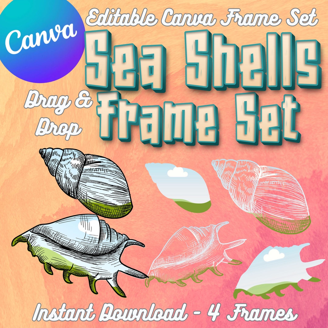 Nautical Sea Shells Canva Frame Set Sublimination-drag and Drop ...