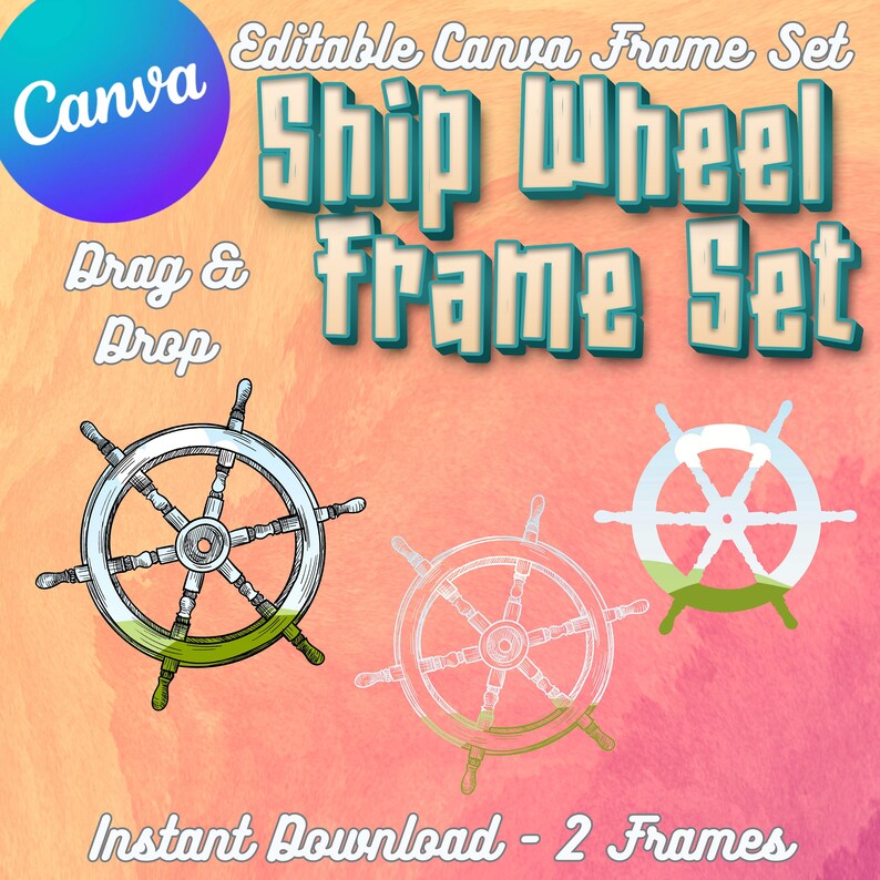 Nautical Ship Wheel Canva Frame Set Sublimination-drag and Drop ...